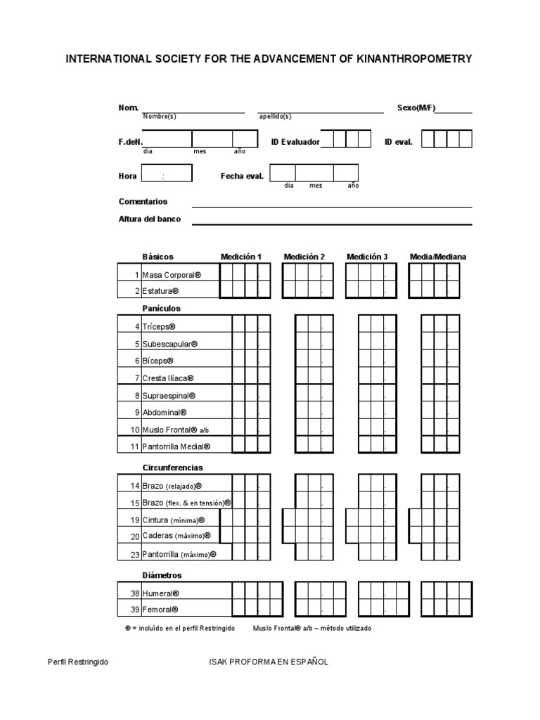 Proforma ISAK | PDF | Sistema musculoesquelético | Anatomía humana