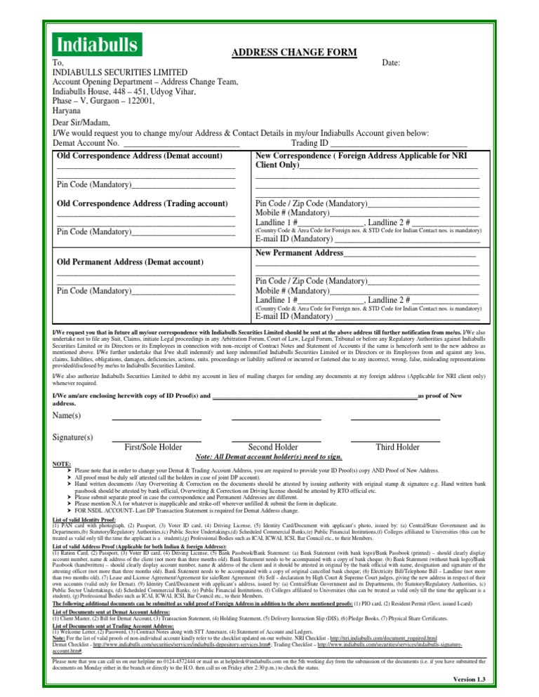 Address Change Form | PDF | Identity Document | Banks