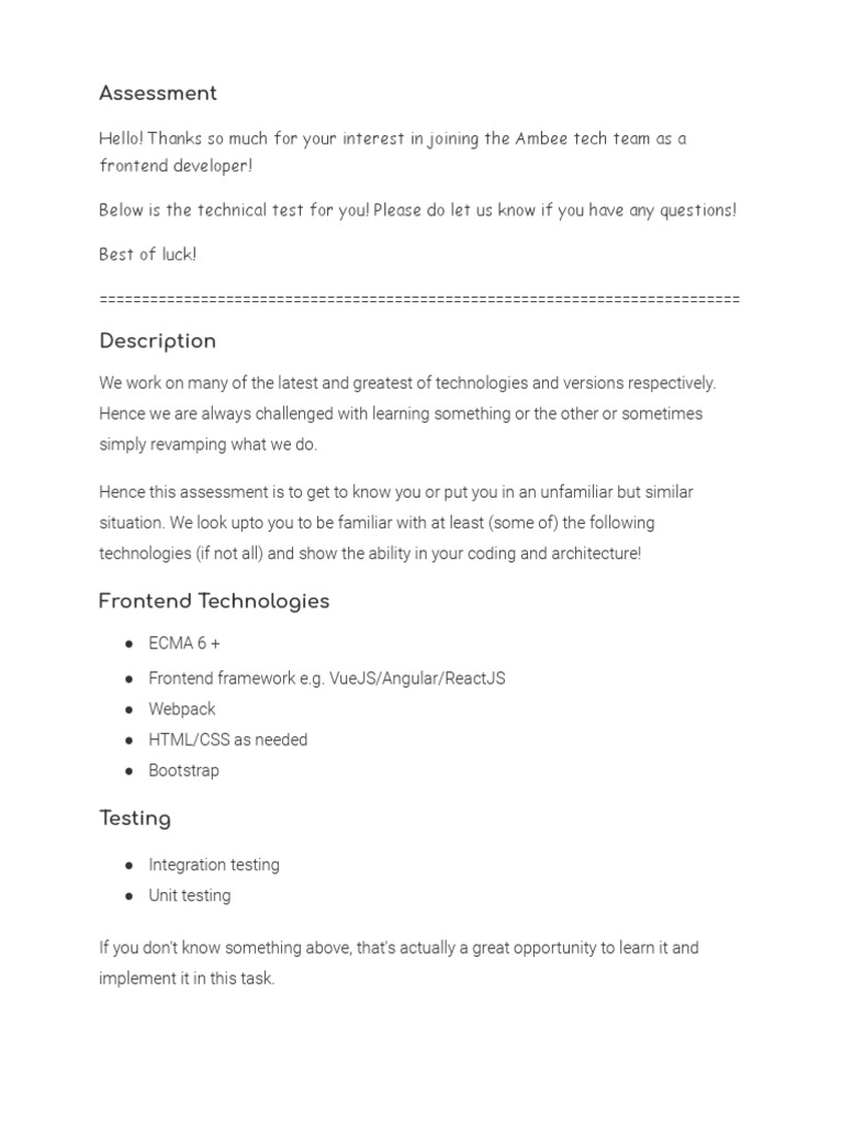 Frontend Developer Assignment - Ambee | PDF | Computer Engineering | Computer Programming