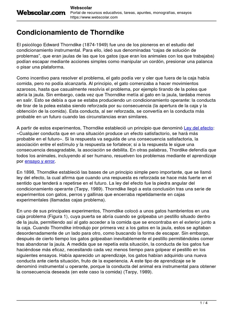 Condicionamiento de Thorndike | Descargar gratis PDF | Conceptos psicologicos | Ciencia cognitiva