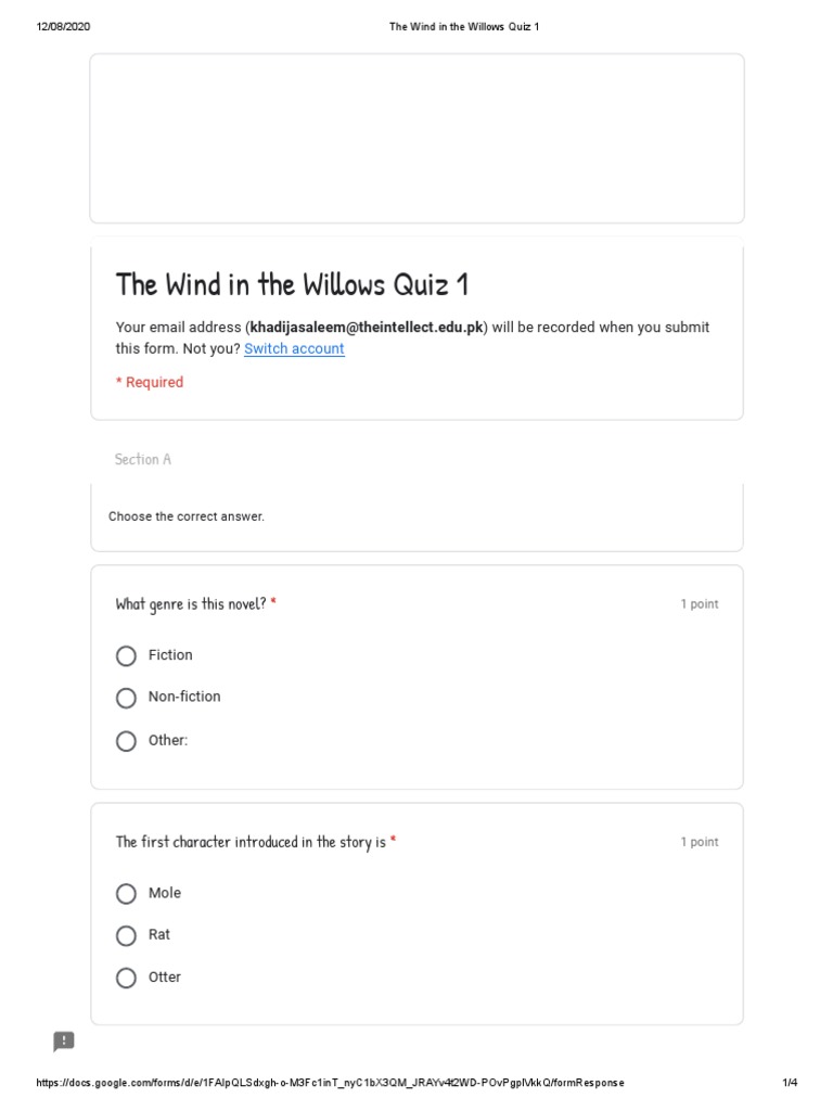 The Wind in The Willows Quiz 1 | PDF | The Wind In The Willows | Works