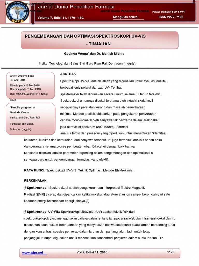 Development and Optimization of UV-Vis Spectros | PDF