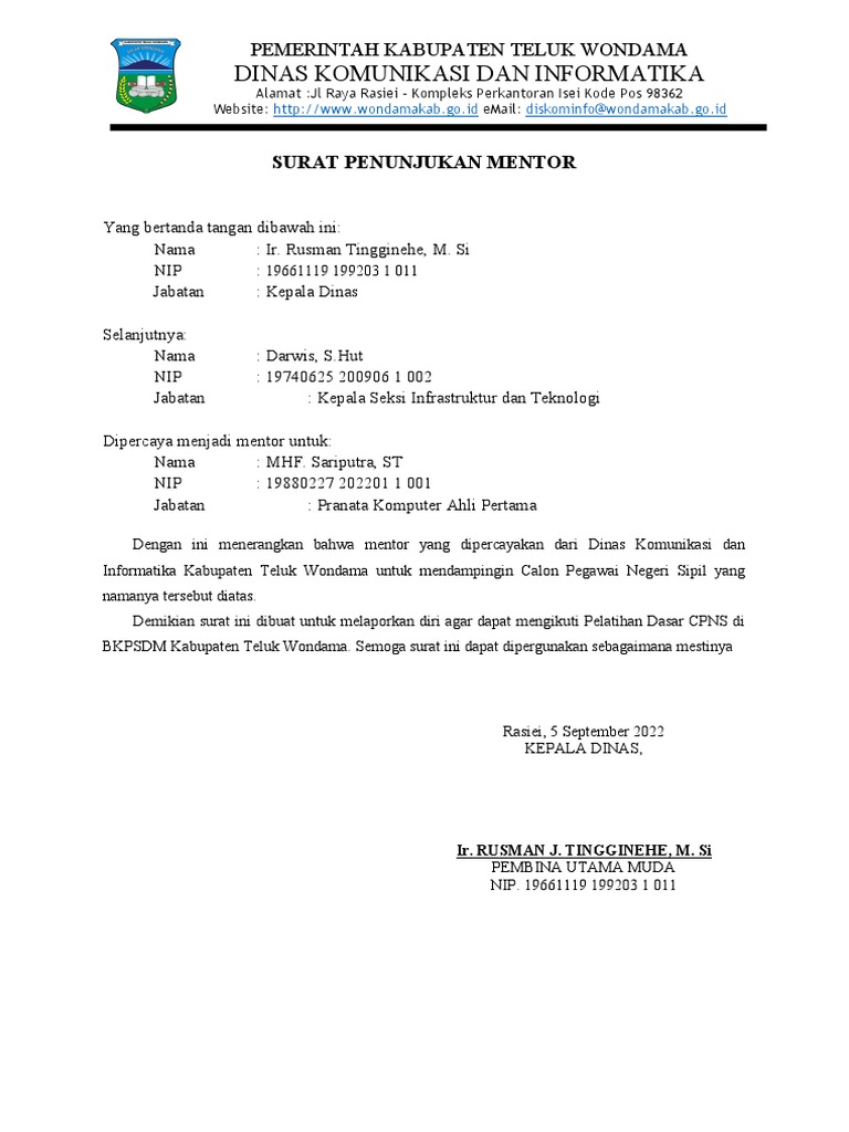 Surat Penunjukan Mentor | PDF