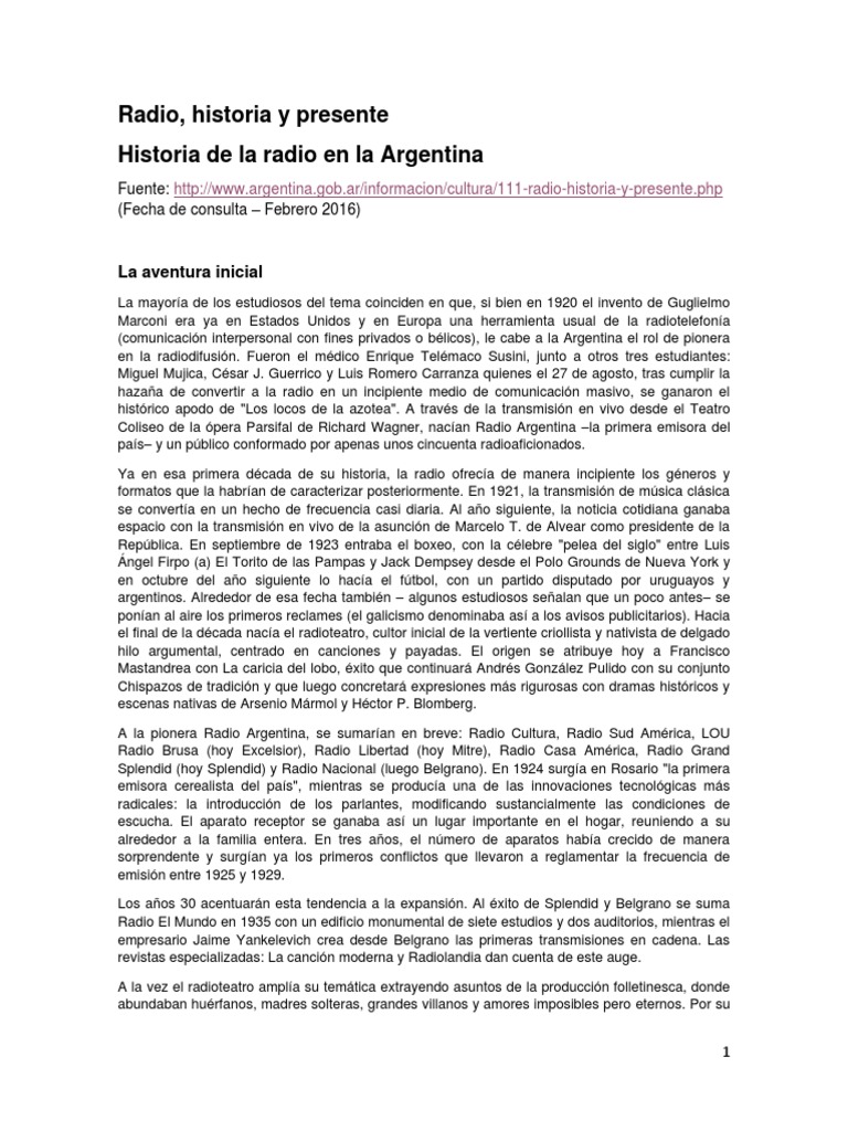 Historia de La Radio | PDF | Radiodifusión