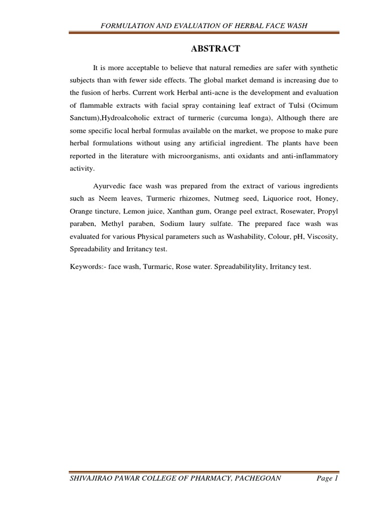 Formulation and Evaluation of Herbal Face Wash | PDF | Turmeric | Cosmetics