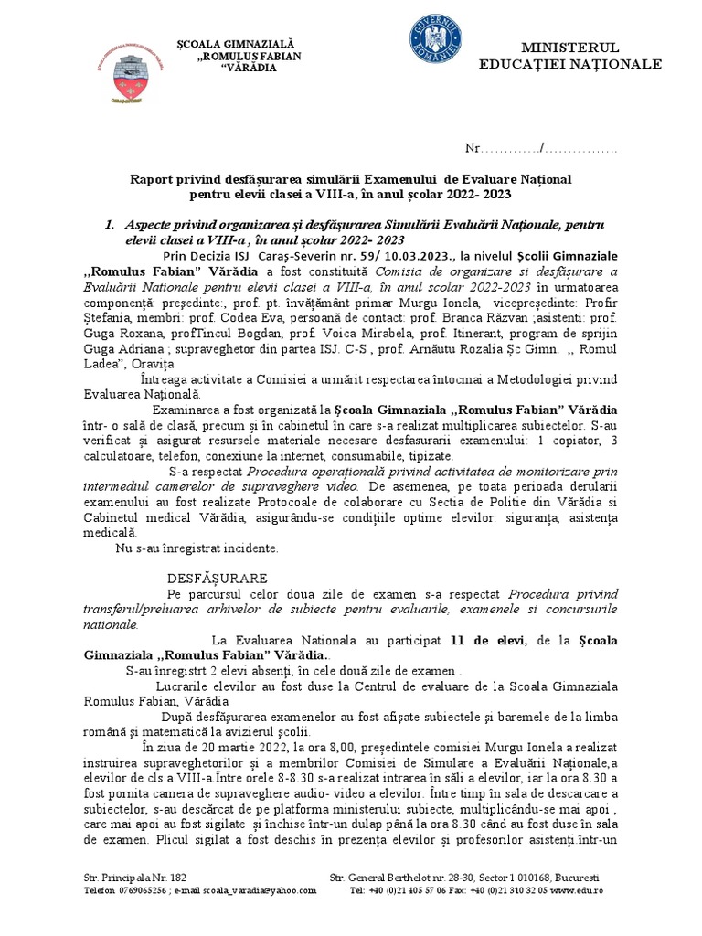 Raport Simulare en 2023 | PDF