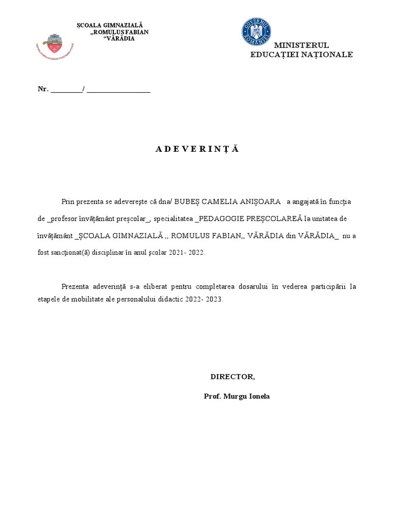 Model Adeverinta Sanctiuni | PDF