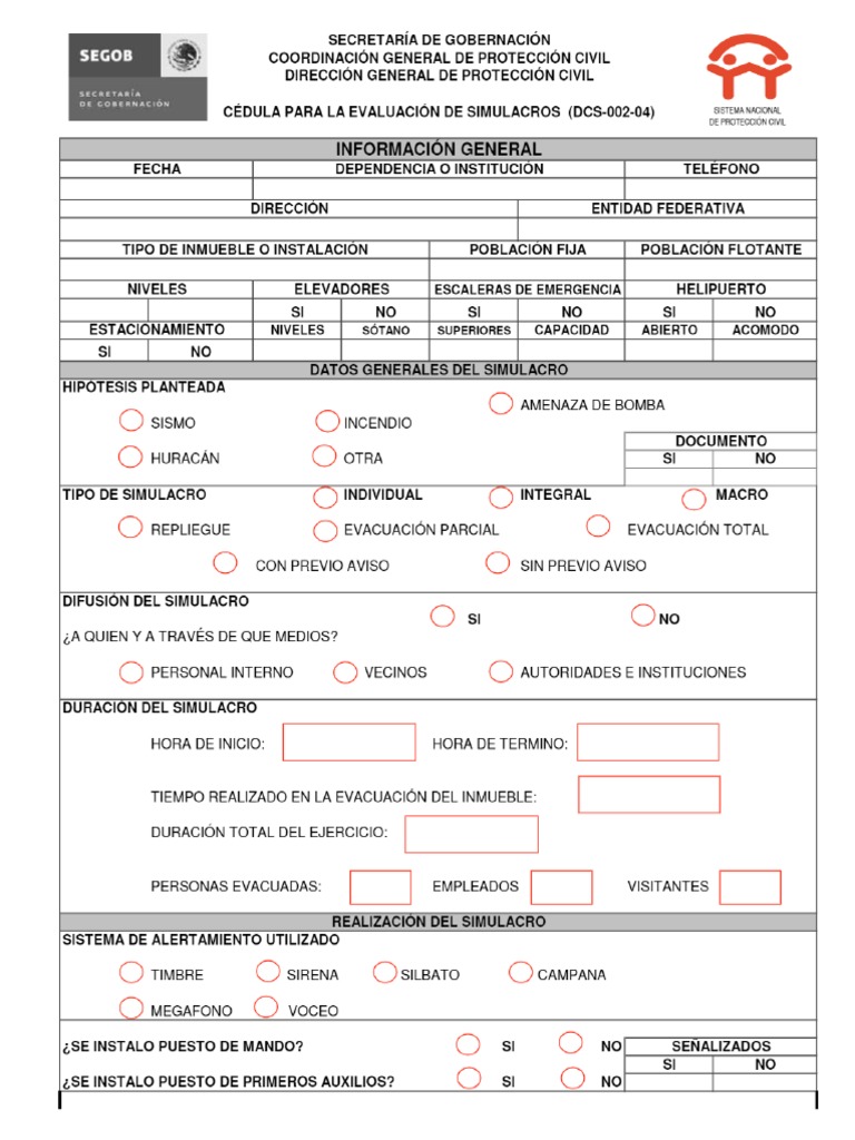 (Cedula para La Evaluación de Simulacros DCS-002 | PDF