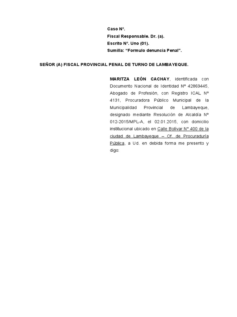 Caso # - Denuncia Contra Jose Elvis Chapoñan Guevara | PDF | Derecho ...