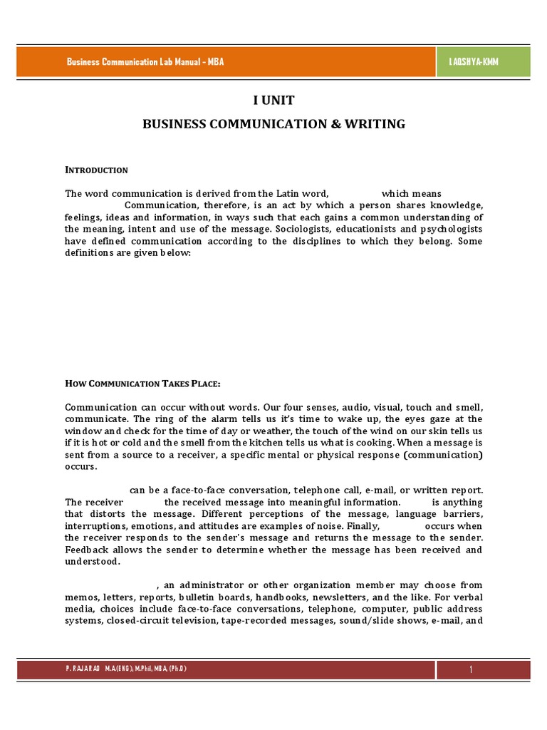 I Unit Business Communication & Writing | PDF | Communication ...