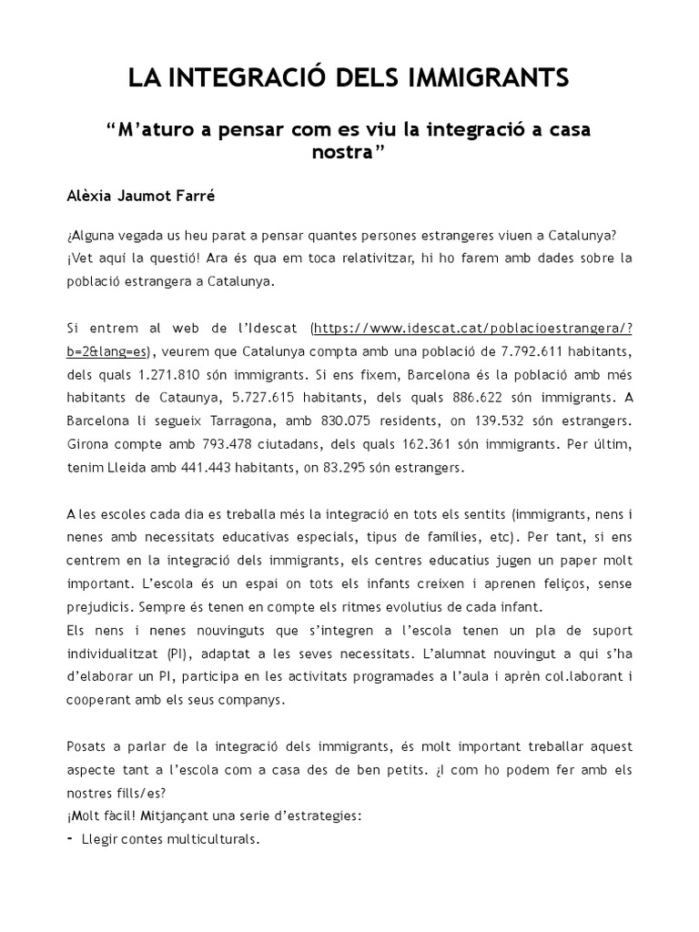 La Integració Dels Immigrants | PDF