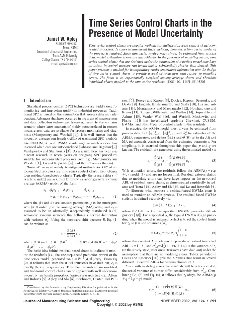 Time Series Control Charts | PDF | Operator (Mathematics) | Statistical Theory