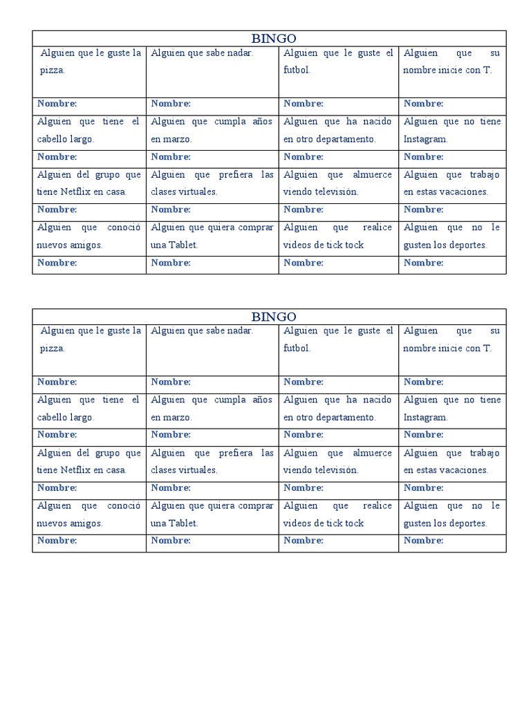 Bingo Humano para Amigos en Escuela | PDF | Juegos y actividades