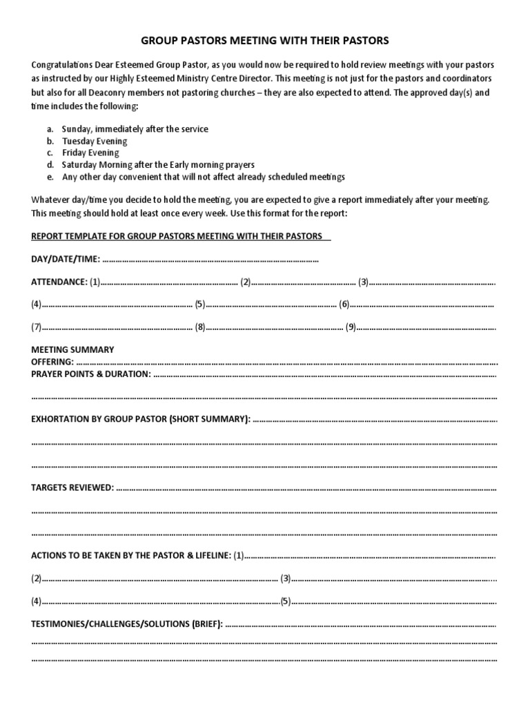Group Pastors Meeting Report Template | PDF