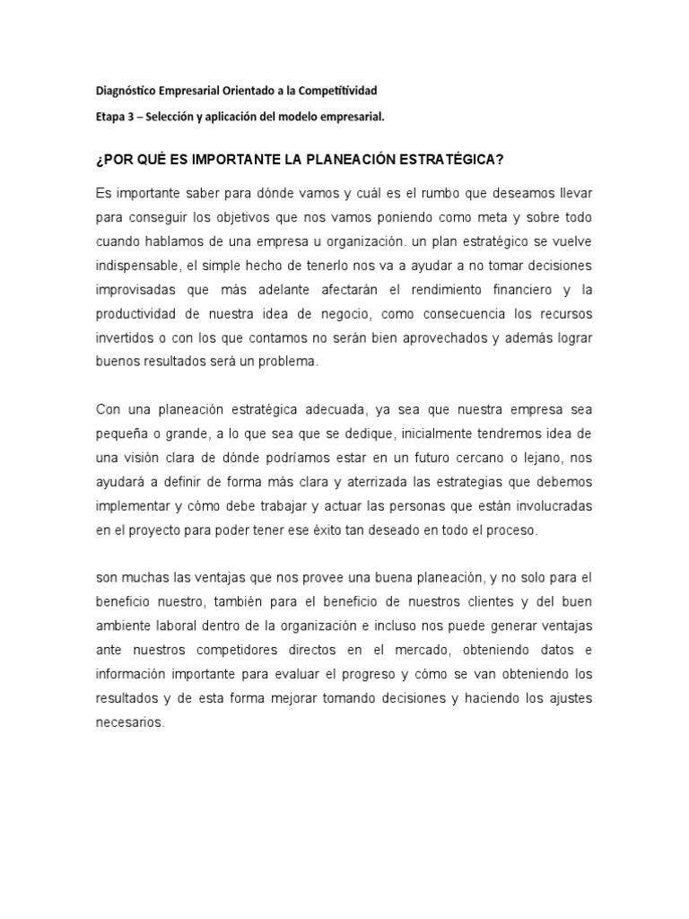 Etapa 3 Diagnóstico Empresarial Orientado A La Competitividad Pdf
