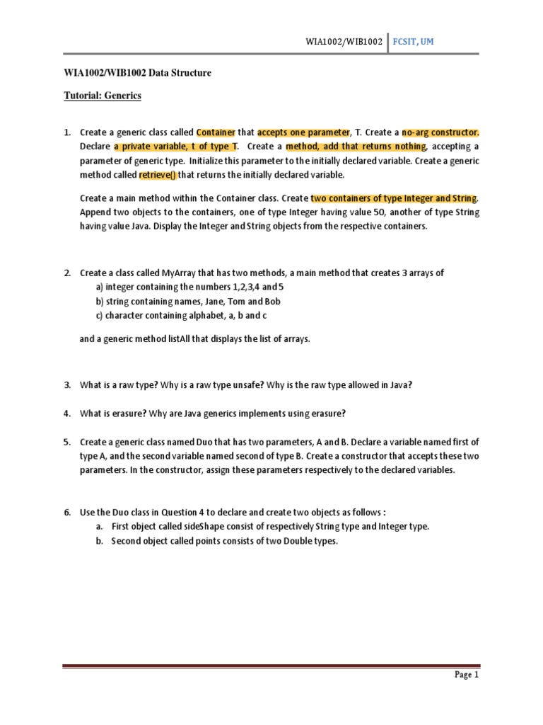 T02 - Generics (Q) | PDF | Data Type | Method (Computer Programming) T02 - Generics (Q) | PDF | Data Type | Method (Computer Programming)