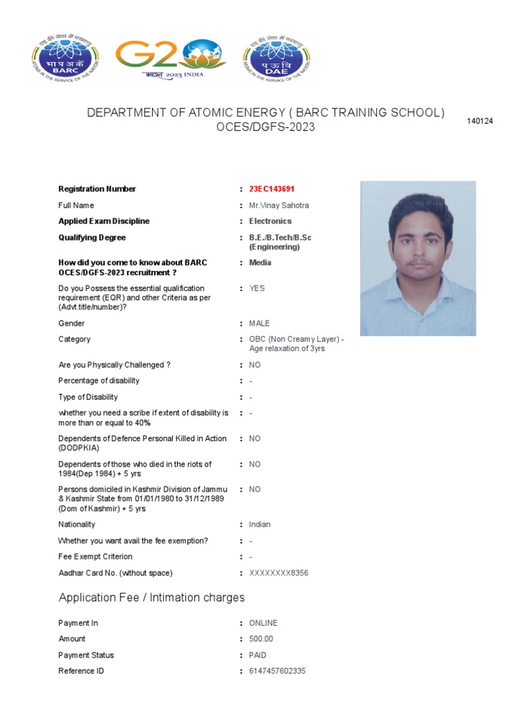 BARC Training School Registration | PDF