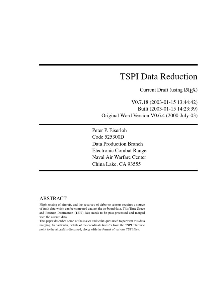 Time Space Position Information (Tspi) Data Reduction | PDF | Latitude ...