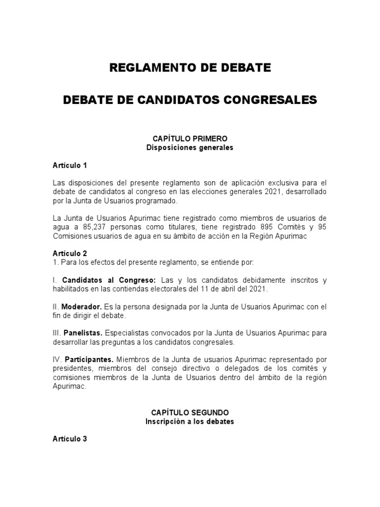REGLAMENTO DEBATE Modelo | PDF