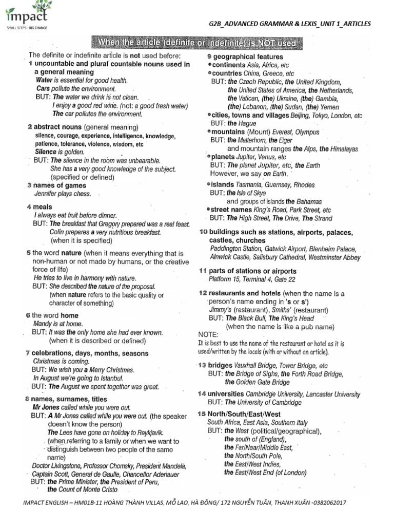 G2B_Advanced_Unit 1. Articles | PDF