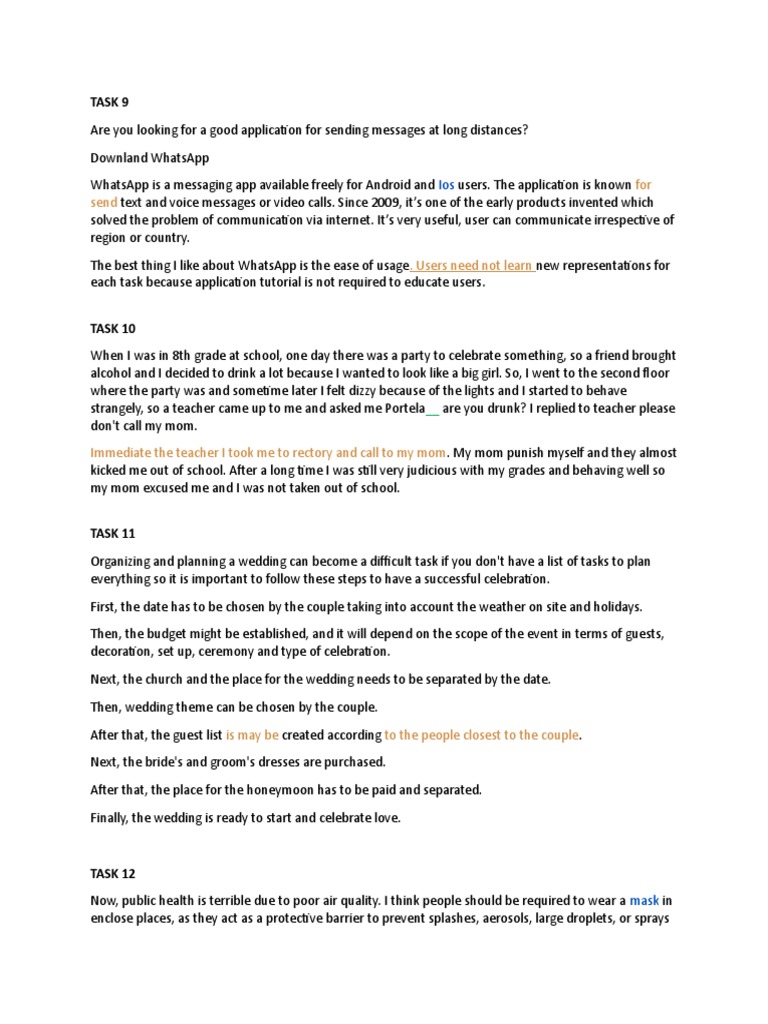 B1 Task 9 To Task 12 Pdf Wedding 