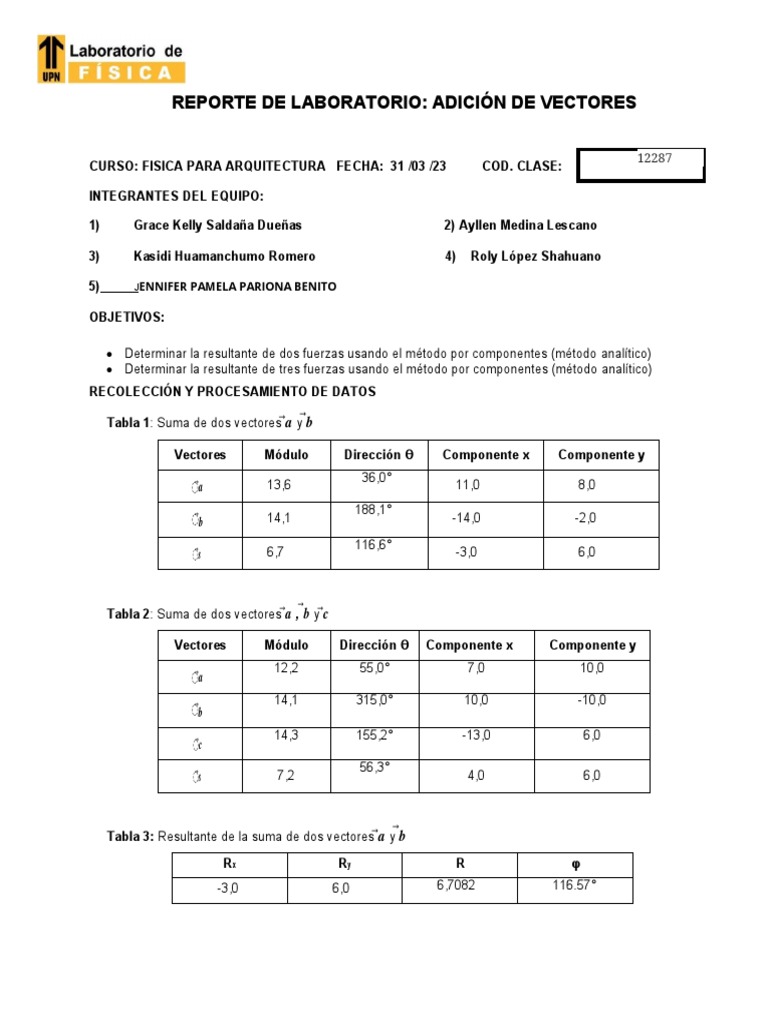 Reporte Lab Fisiarq S02 Grupo03 | PDF | Vector Euclidiano | Álgebra