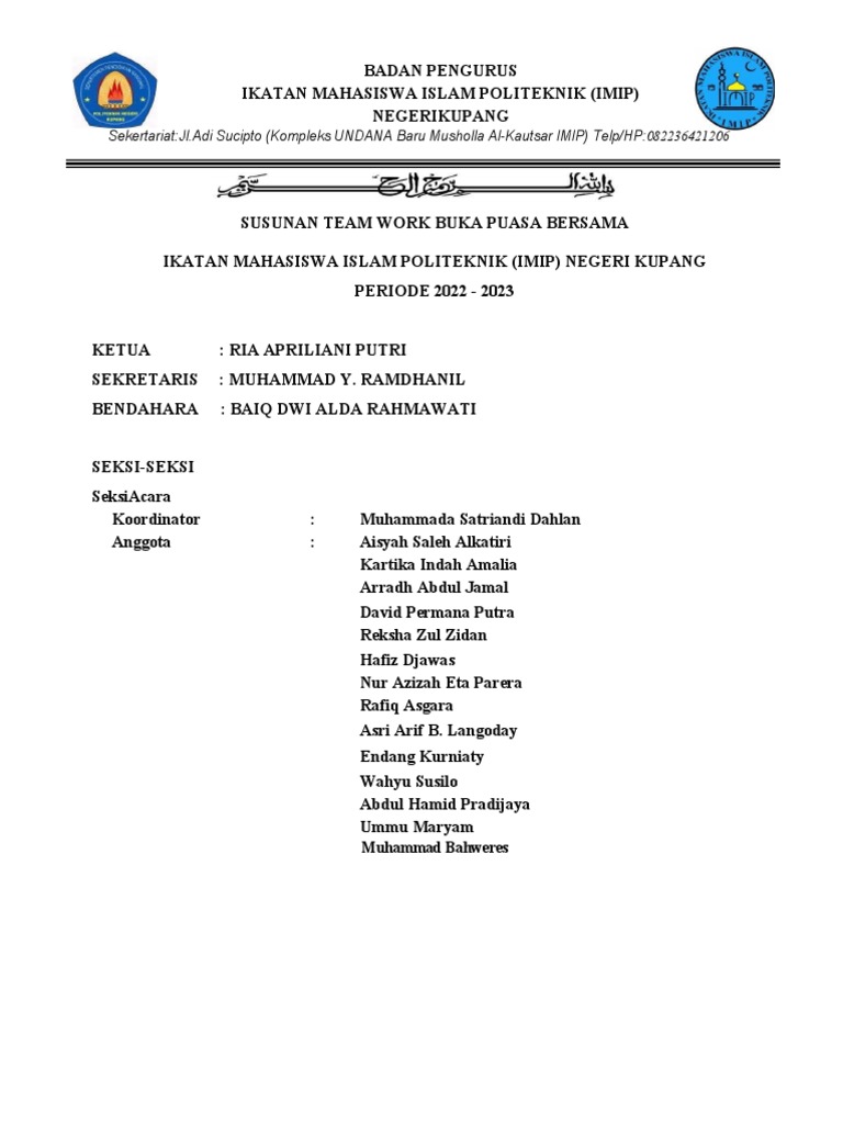 Susunan Team Work Buka Puasa Bersama | PDF