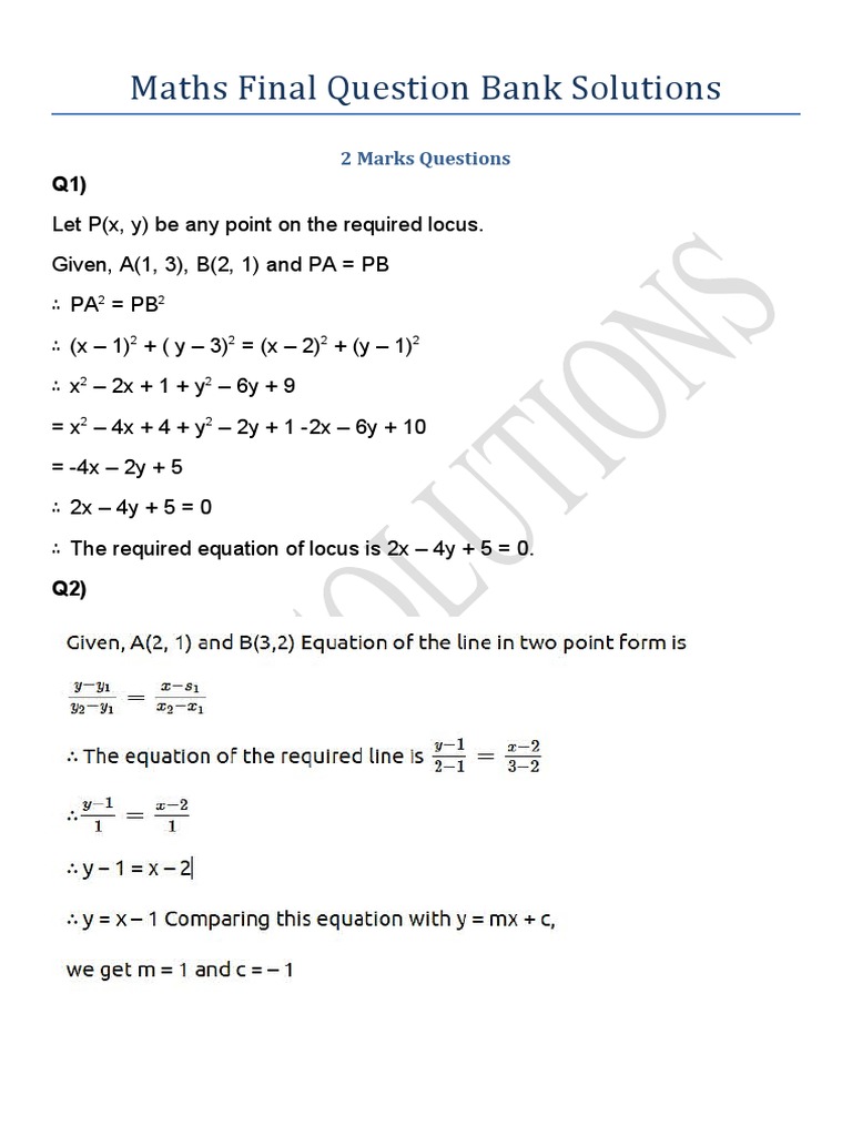 Maths Final Question Bank Solutions | PDF