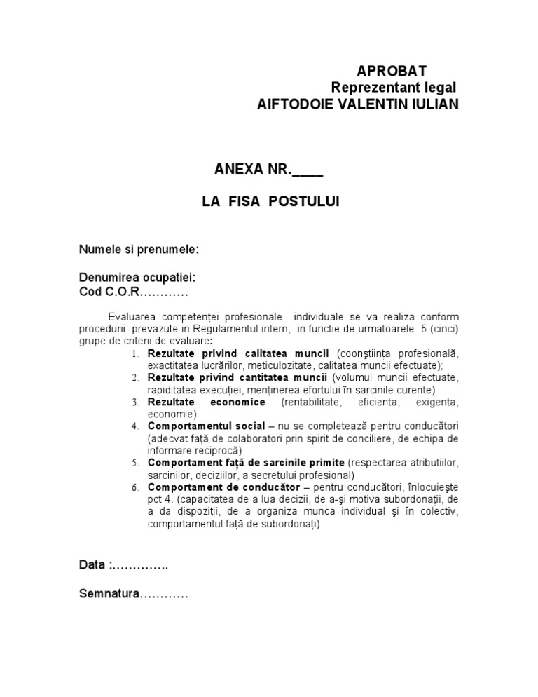 Model Anexa Fisa Postului | PDF