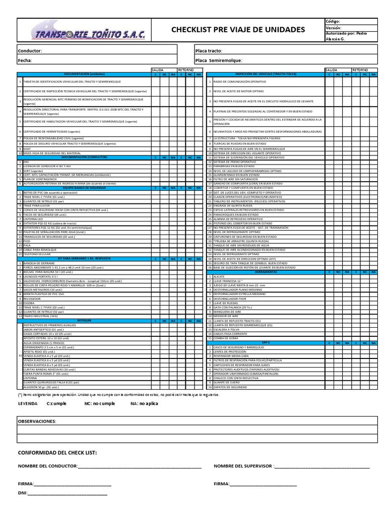 Checklist Pre Viaje de Remolques | PDF | Vehículo de motor | Vehículos