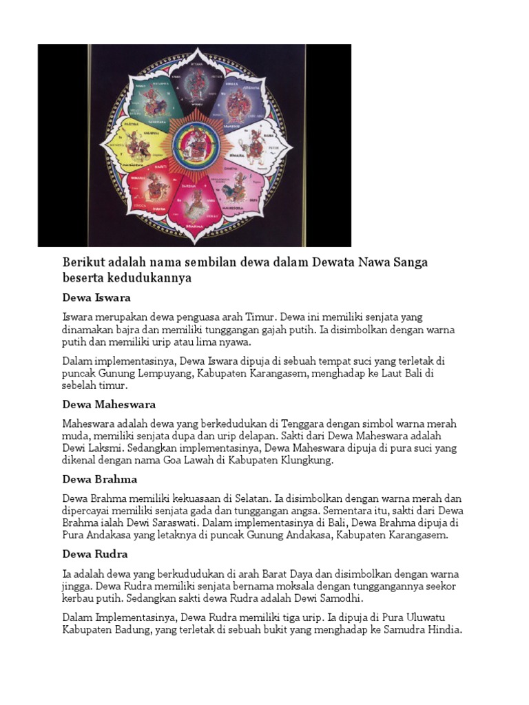 Berikut Adalah Nama Sembilan Dewa Dalam Dewata Nawa Sanga Beserta ...