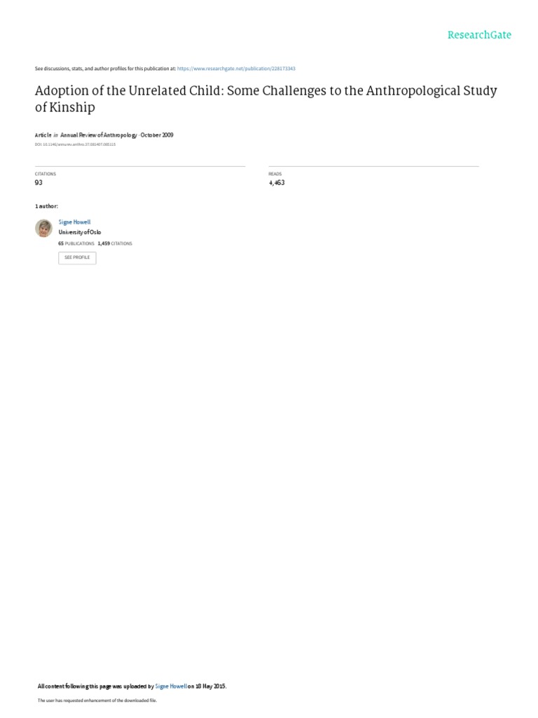Adoption of The Unrelated Child: Some Challenges To The Anthropological ...