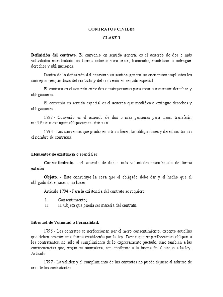 Contratos Civiles: Definición y Elementos | PDF