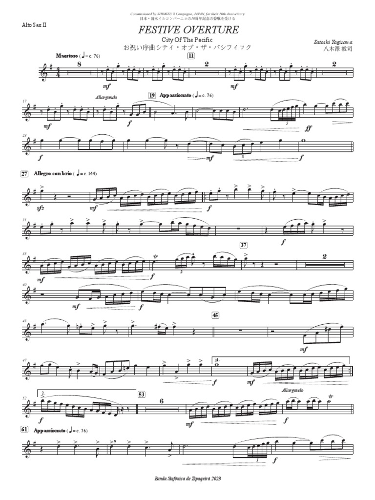 FESTIVE OVERTURE - SATOSHI YAGISAWA - Alto Sax II | PDF | Notation ...