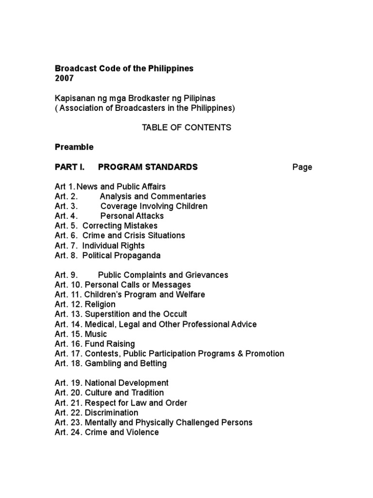 2007 Broadcast Code Revised June 15 2011 | PDF | Business | Politics