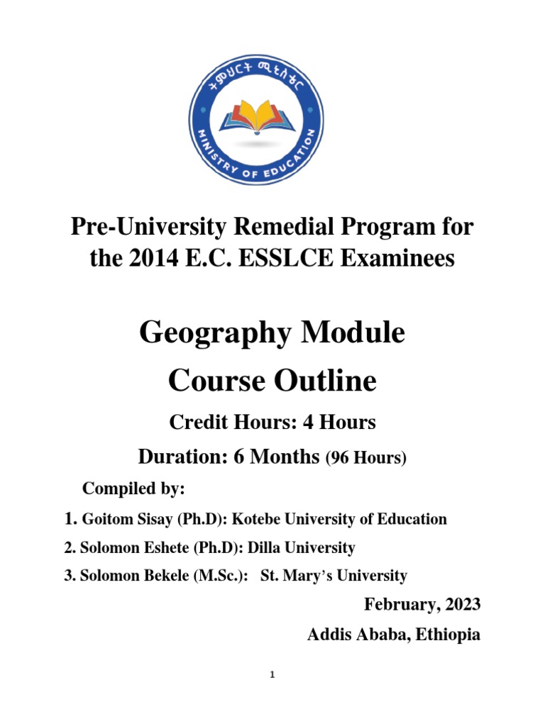 Geography Module Course Outline: Pre-University Remedial Program For The 2014 E.C. ESSLCE ...