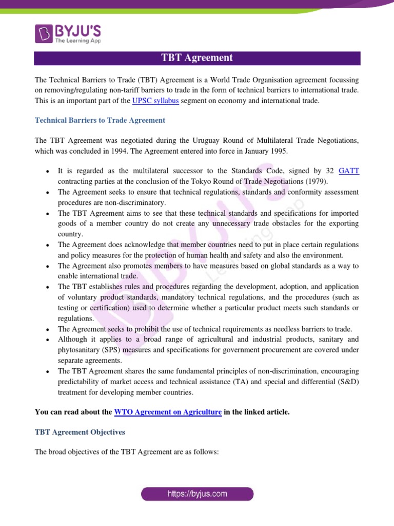 TBT Agreement | PDF | Economies | Trade