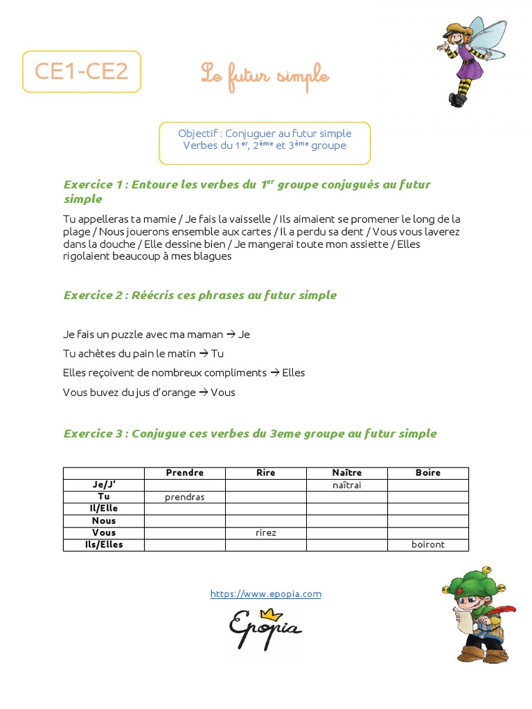 Fiche+exercice+futur+simple+CE1-CE2 | PDF | Linguistique