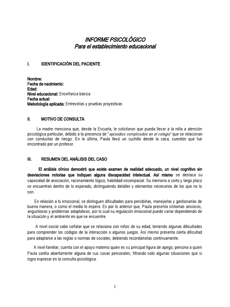 Informe TEA Adolescente | PDF | Sicología | Cognición