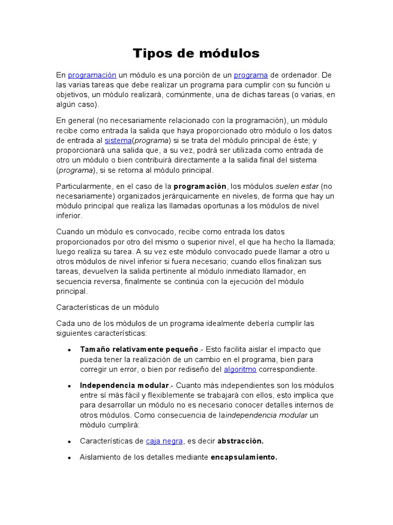 Tipos de Módulos: Programación Programa | PDF | Programa de computadora | Programación