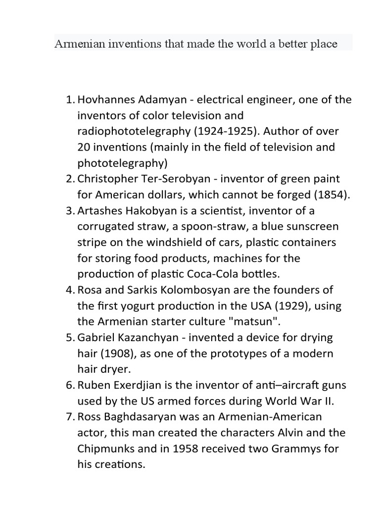 Armenian Inventions That Made The World A Better Place | PDF