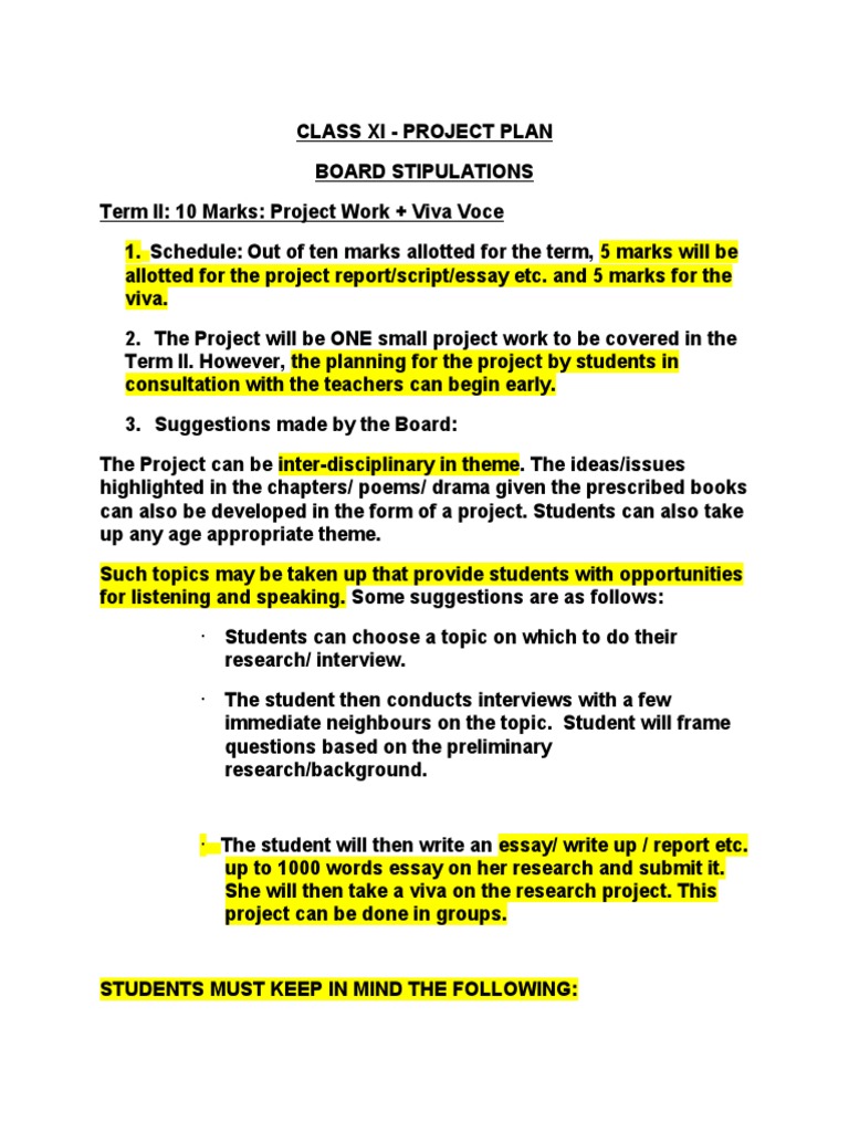 Class Xi - Project Plan | PDF | Essays