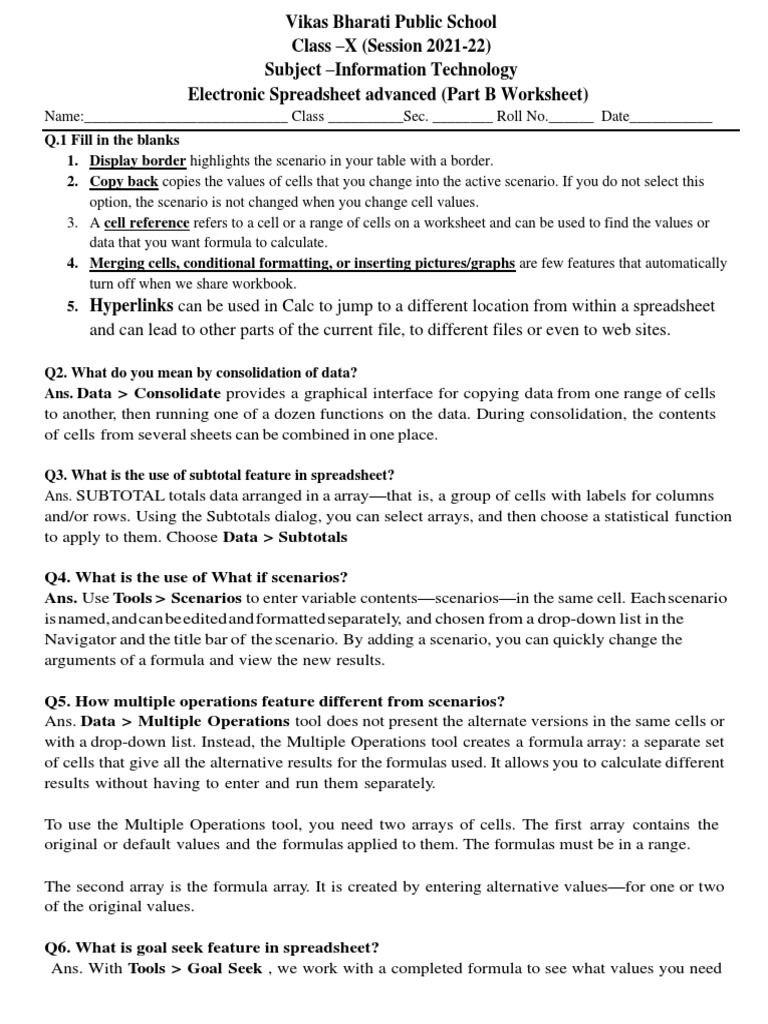 Unit 2 Electronic Spreadsheet Worksheet (Combined) | PDF | Spreadsheet | Worksheet