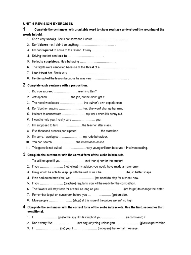 Unit 4 Revision Exercises | PDF