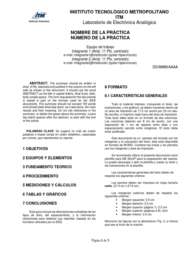 12 Formato Informes De Laboratorio Ieee Pdf Comunicación Humana