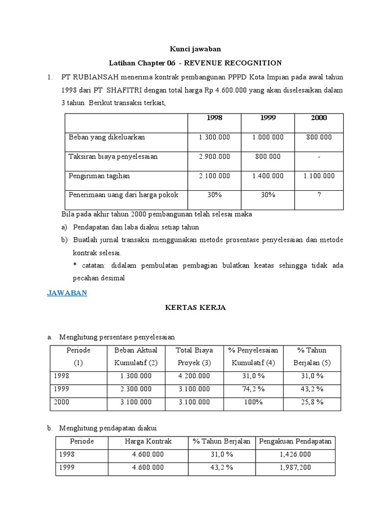 Kunci Jawaban Latihan Chapter 06 - REVENUE RECOGNITION | PDF