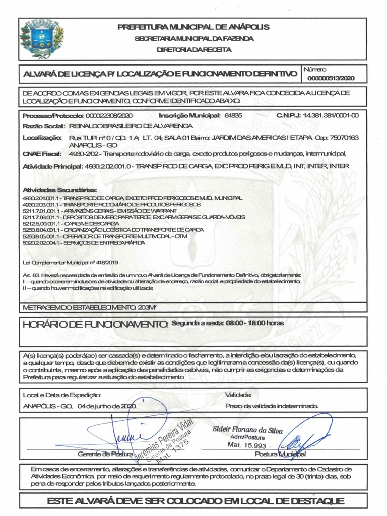 Alvará de Licença e Funcionamento Municipal | PDF