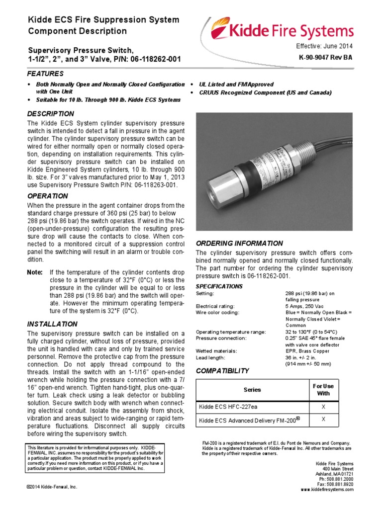 Kidde ECS Fire Suppression System Component Description | PDF | Switch ...