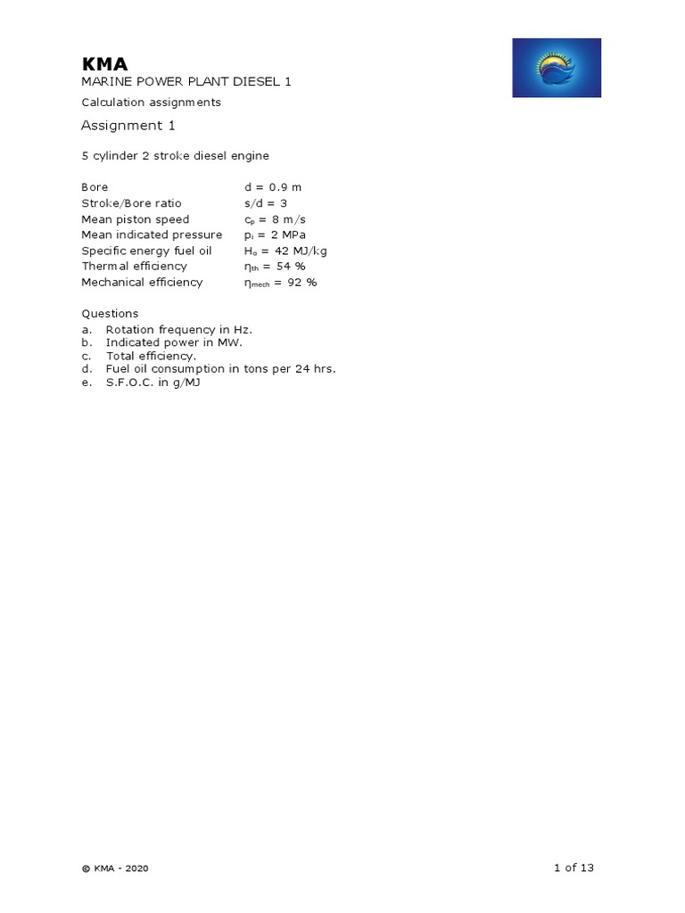 MPP Diesel 1 - Calculation Assignments - Questions | PDF | Diesel Engine | Internal Combustion ...