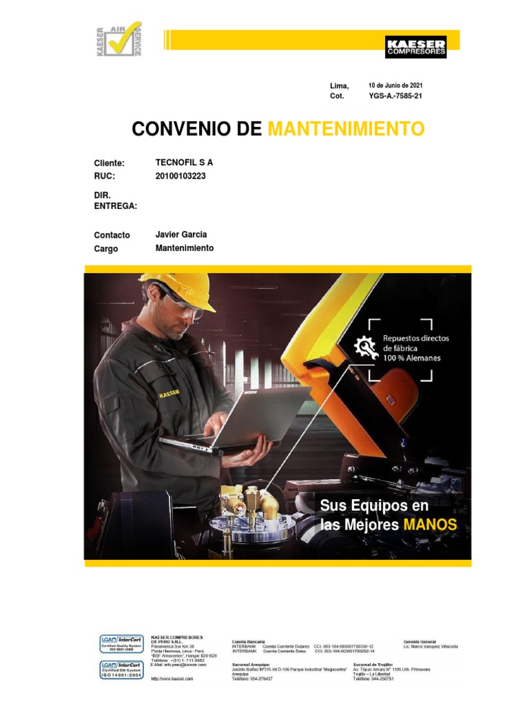 Convenio De: Mantenimiento | PDF | Bienes manufacturados | Ingeniería mecánica
